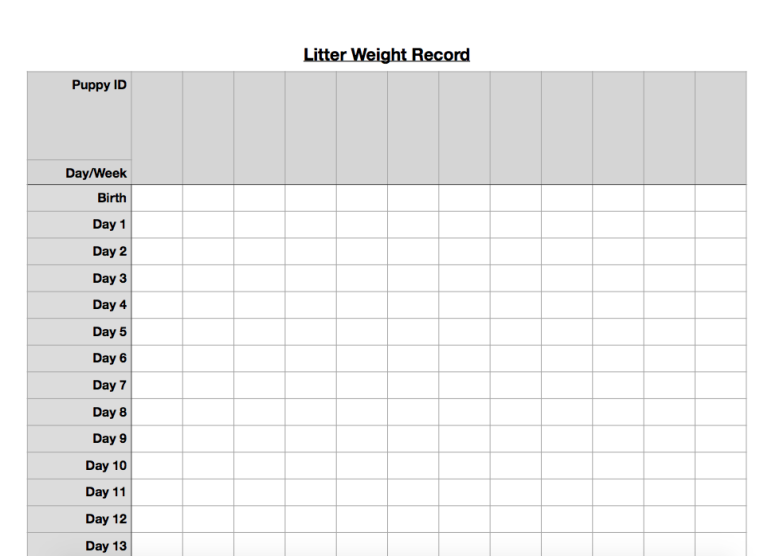 Litter Weight Record | 100% Free 100% Helpful!